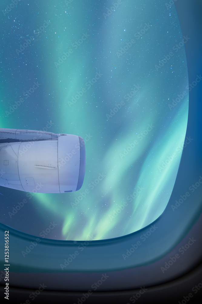 Aurora borealis or Northern lights as seen through window of an ...