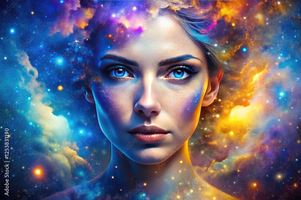 Double exposure fantasy art: cosmic dreamscapes blend with starry ...