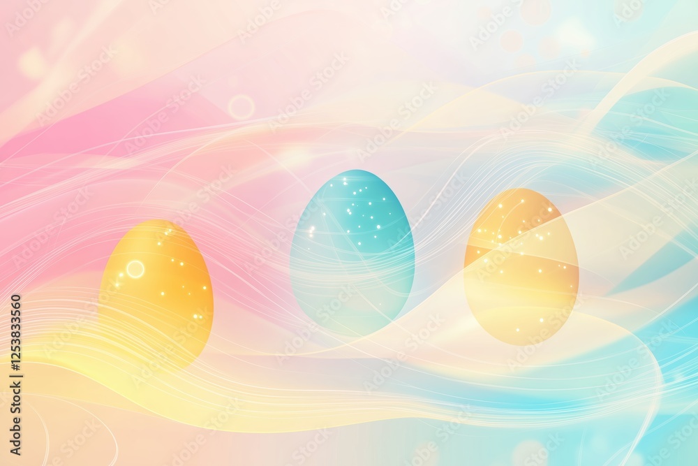 Pastel Easter background with abstract waves and subtle glowing egg ...