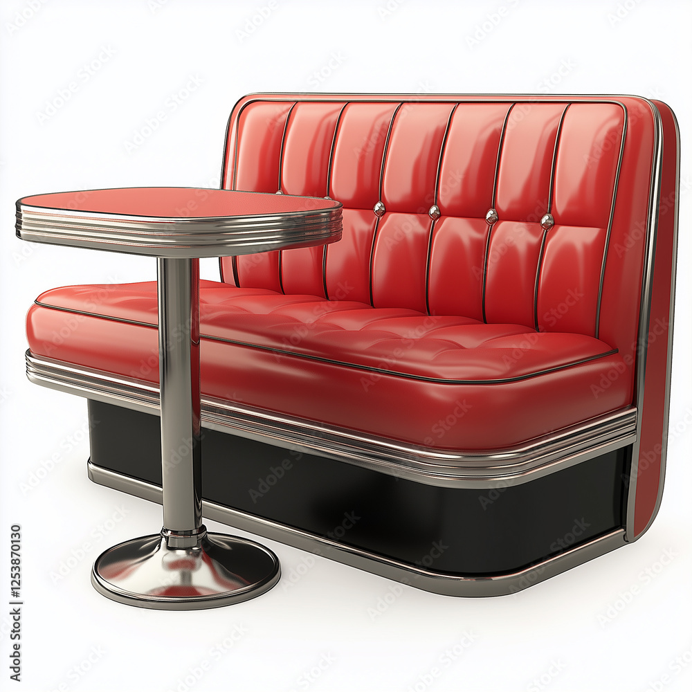 Retro diner booth with vinyl upholstery and chrome trim. Isolated on ...