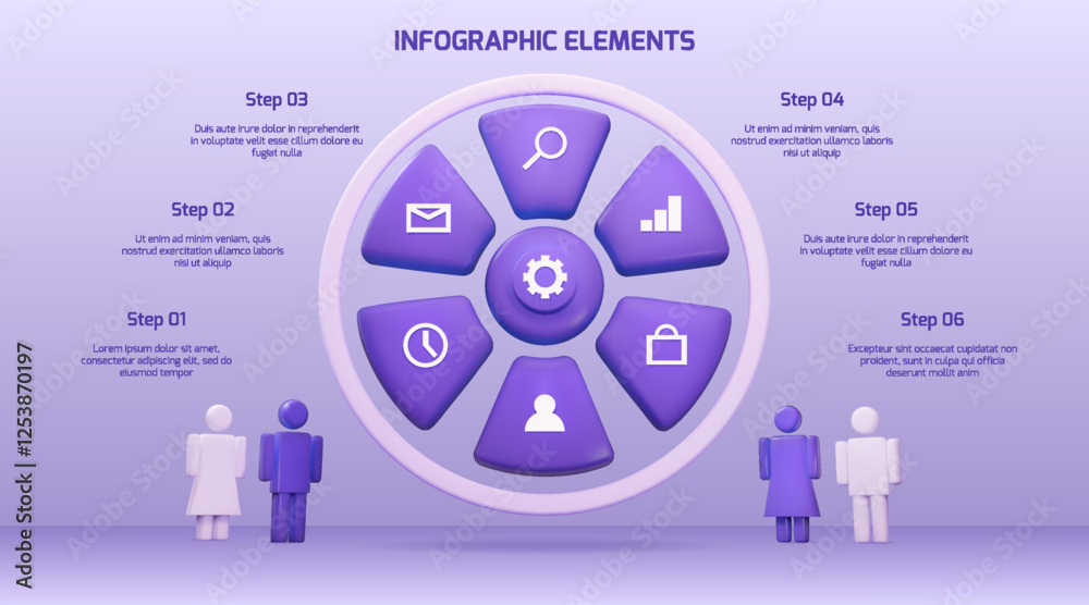 3D chart. Data analytic presentation. Circle graph with woman and man ...