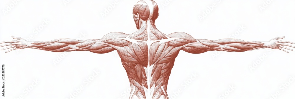 Detailed illustration highlighting human muscular system with visible ...
