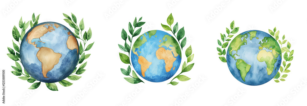 World environment element, Earth s with green leaves symbolize nature ...