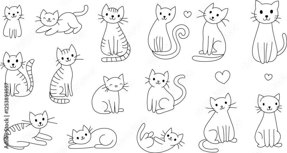 Cute Hand Drawn Doodle Cats Funny Kittens Collection - Simple funny ...
