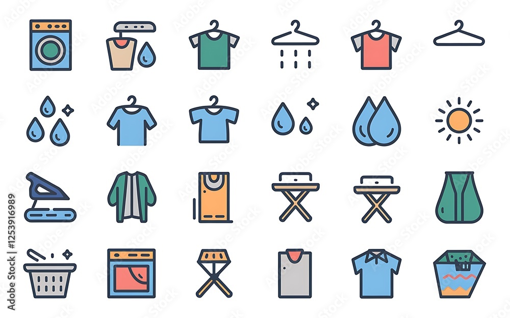 Laundry Icons, Washing Symbols, Dry Cleaning Line Art, Clothing Care ...