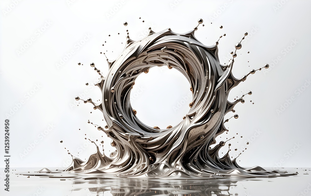 Liquid Metal Torus Melting in Mid-Air on White background, grunge ...