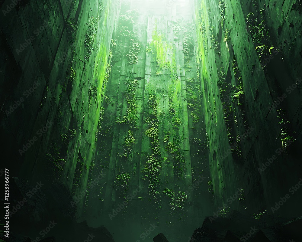 Concept art of green vines overtaking abandoned factories symbolizing ...
