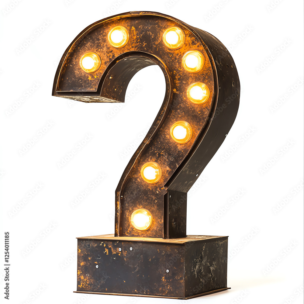 This industrial-style marquee sign features a vintage light-up question ...
