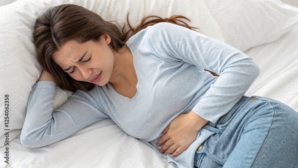 Stock-Foto „Endometriosis and Menstrual Period Cramps, Young Woman In ...
