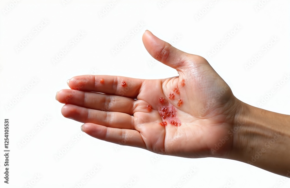 Close-up of secondary syphilis sores, palmar lesions on the palm. Skin ...