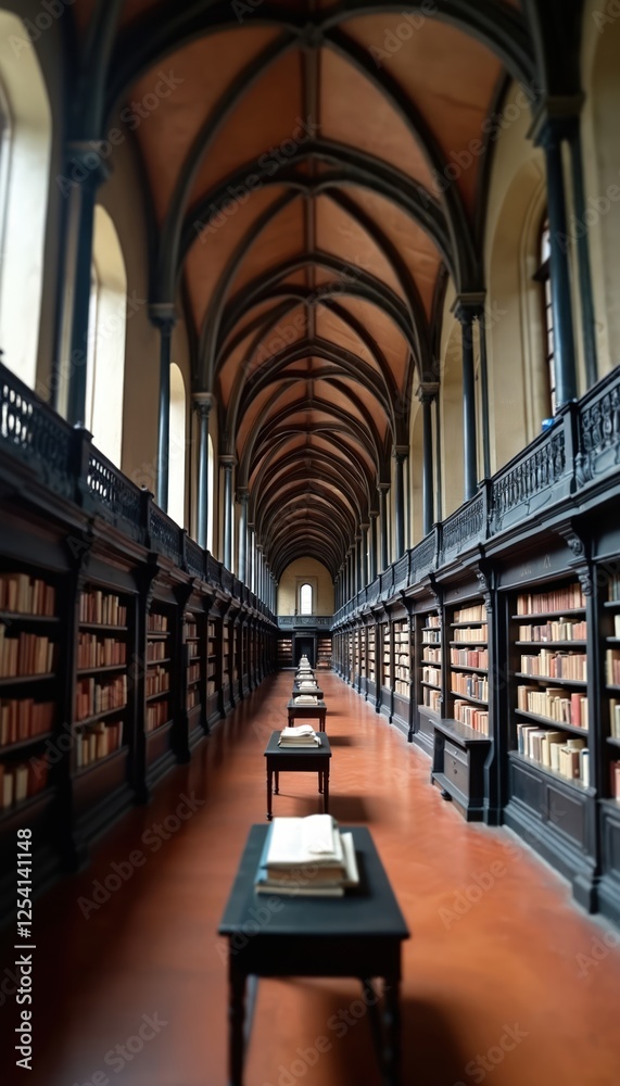 Trinity College Long Room Library in Dublin, Ireland. Vaulted ceiling ...