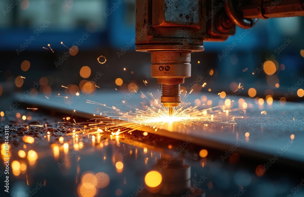 Laser cutting machine cuts metal plate. Hi-tech sheet metal ...