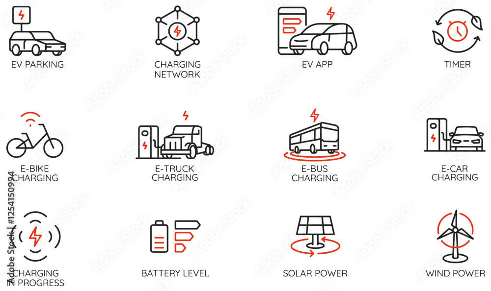 Vector Set of Linear Icons Related to Charging for Urban Electric ...