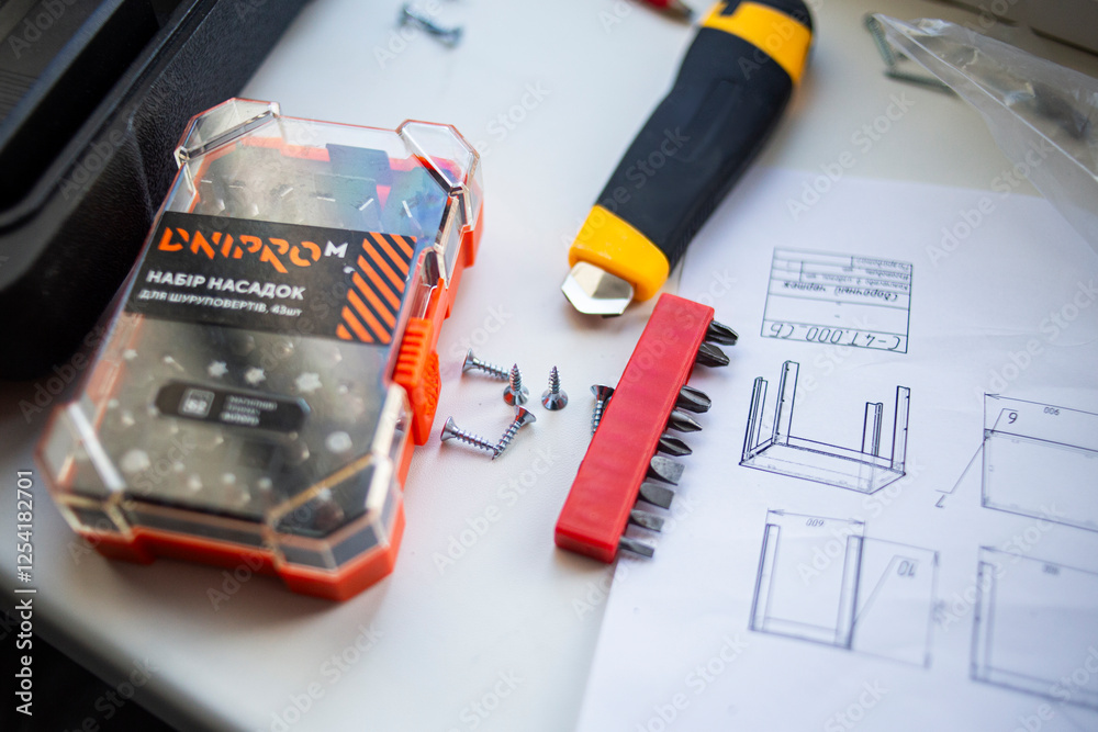 Kyiv Ukraine 9 February 2025 DIY project with tools and instructions ...