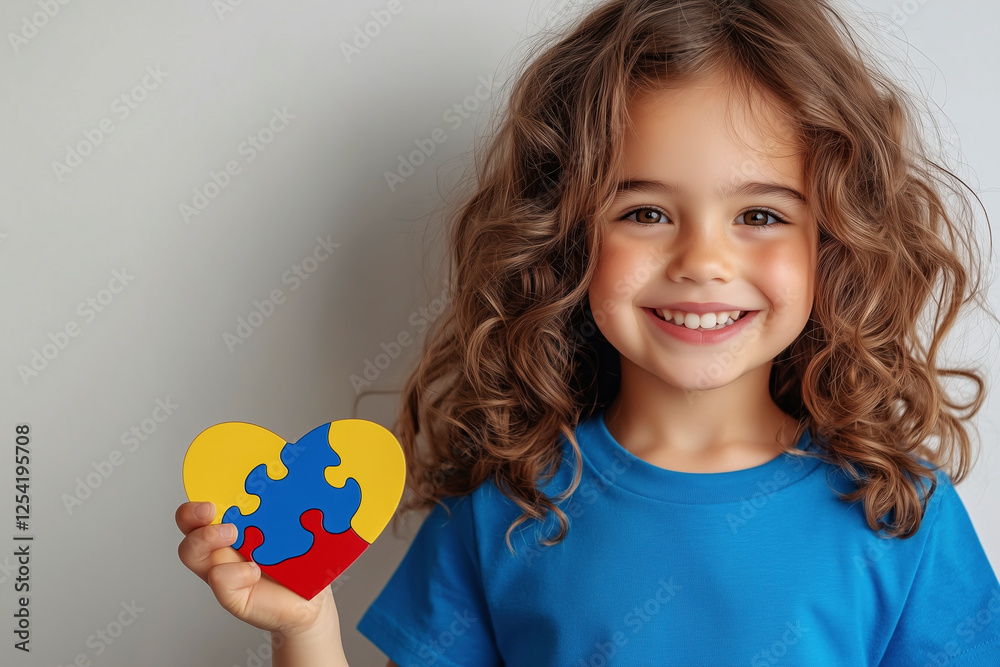Smiling Girl Holding a Puzzle Heart: A Symbol of Childhood, Unity, and ...