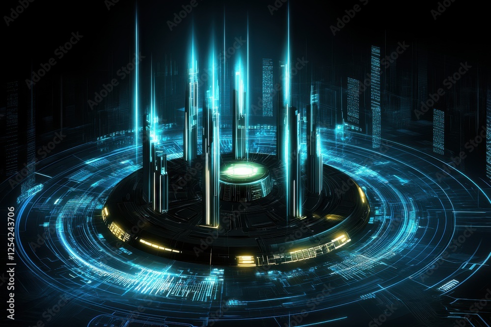 Isometric Vector Illustration of a Wireless Network Hub with Cool ...