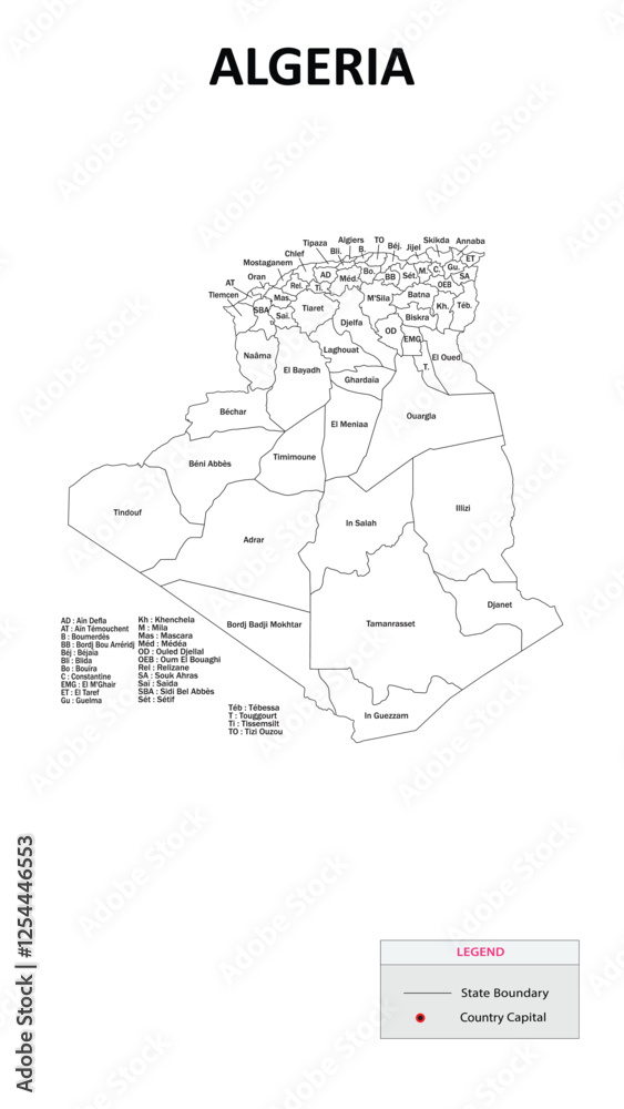 Image vectorielle Stock Algeria Map. State and district map of Algeria ...