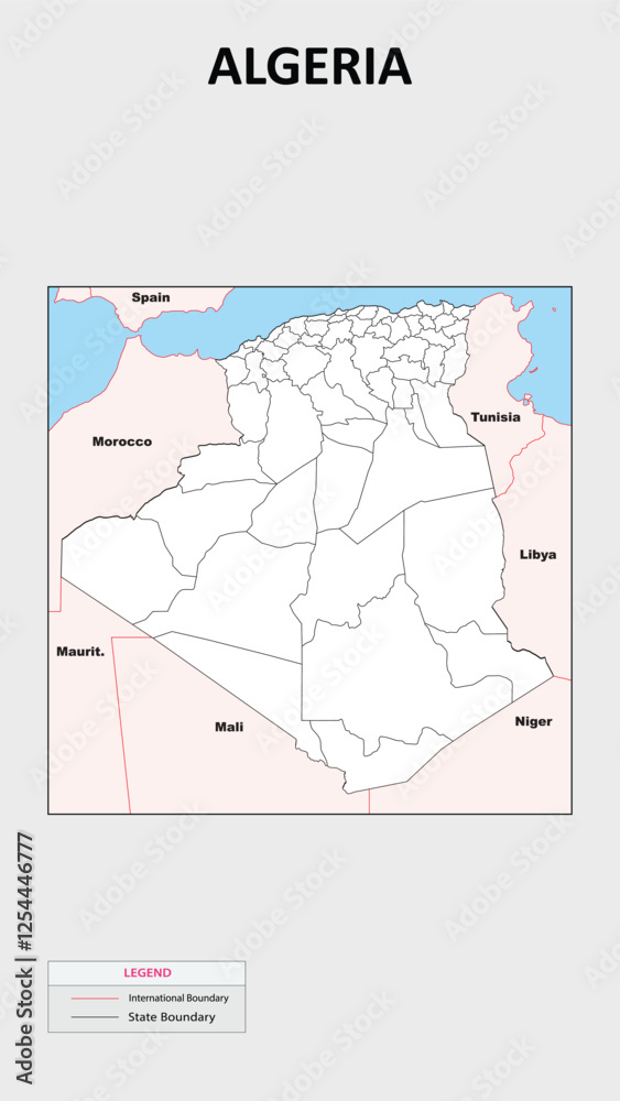Algeria Map. Political map of Algeria with state border in outline ...