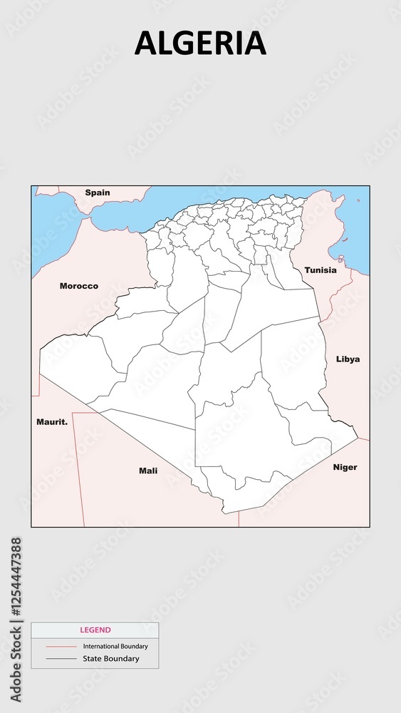Photo Stock Algeria Map. Political map of Algeria with state border in ...