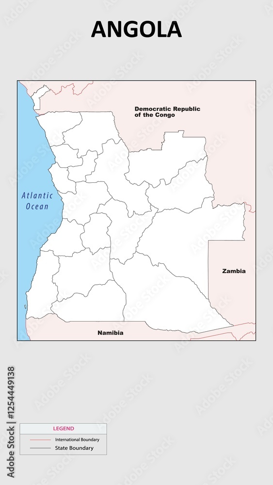 Angola Map. Political map of Angola with state border in outline ...