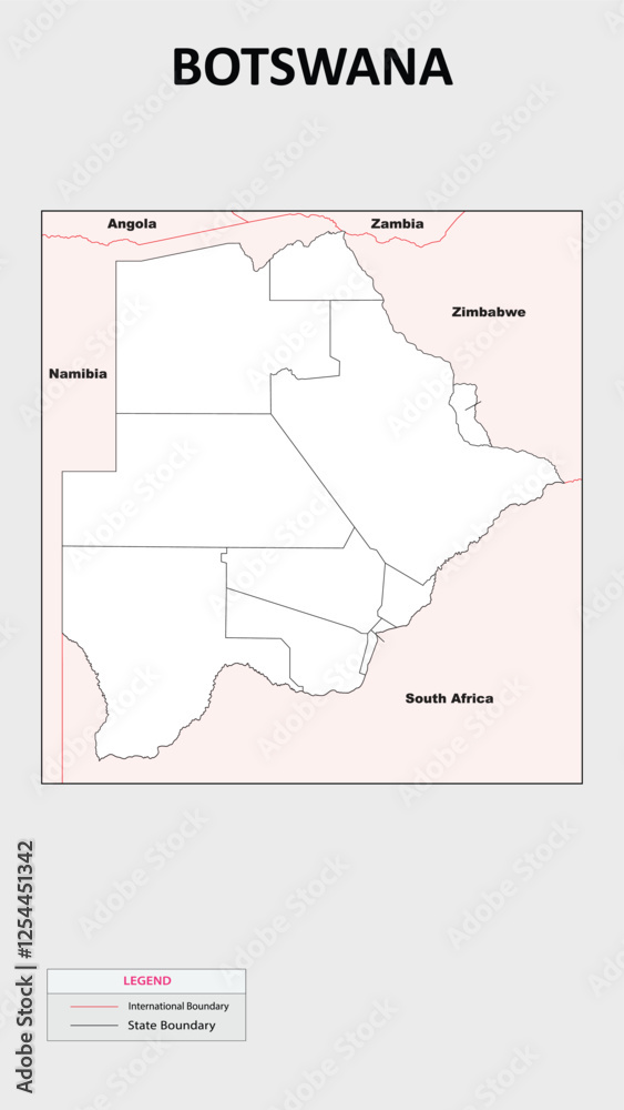Botswana Map. Political map of Botswana with state border in outline ...