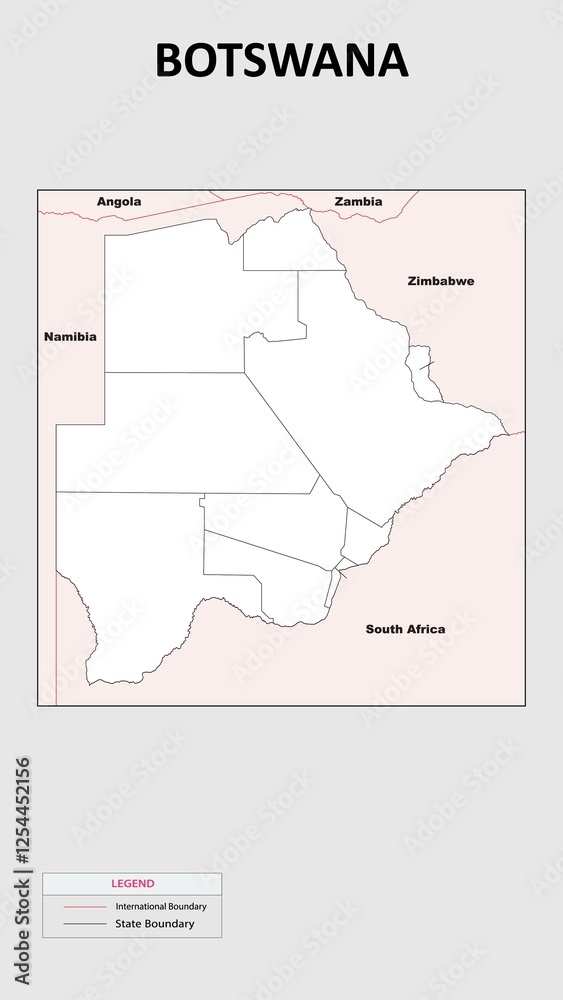 Botswana Map. Political map of Botswana with state border in outline. Political map of Botswana ...