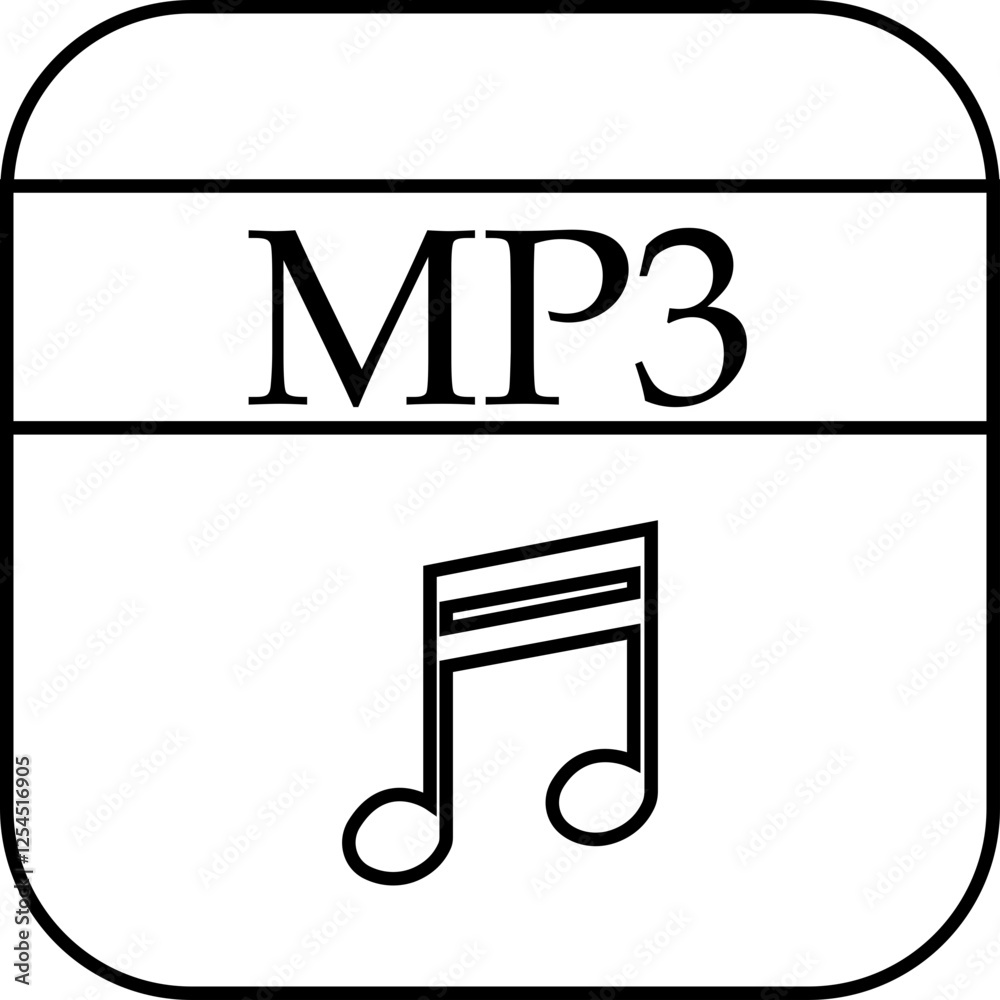 File icon. Format of document on computer outline symbol. MP3 file sign ...