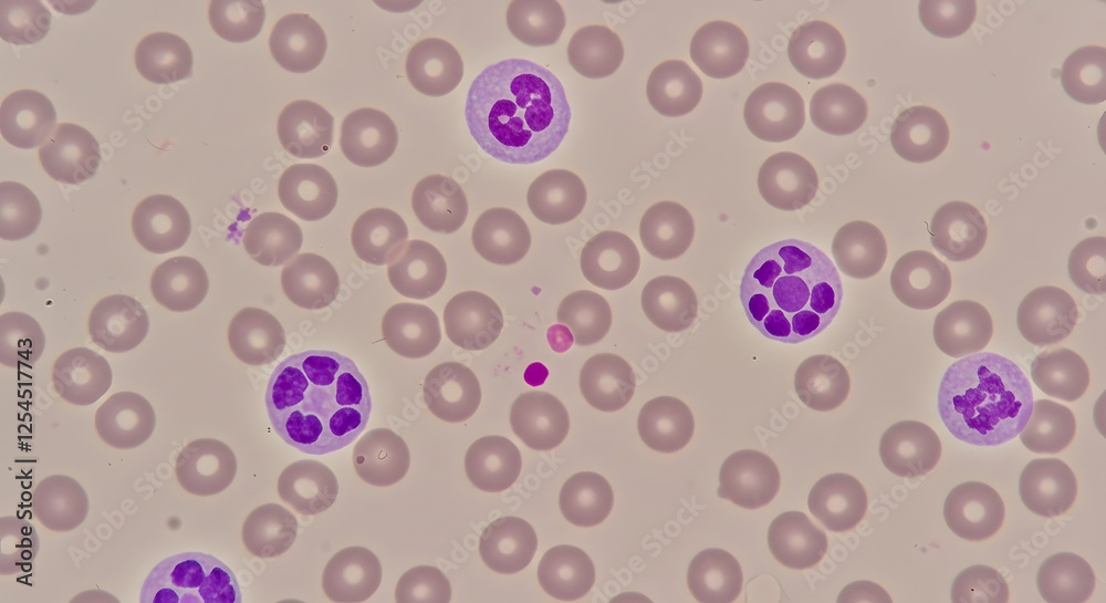 Foto de Stock Blood Smear Microscopic View with Neutrophils and Red ...