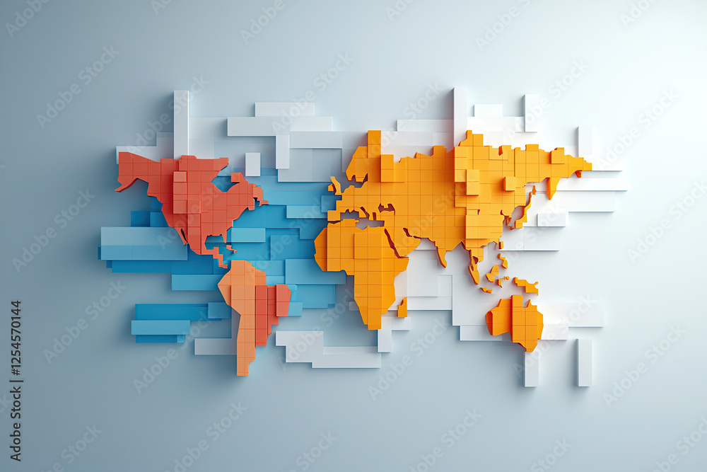 colorful 3D world map made of interlocking blocks, showcasing ...