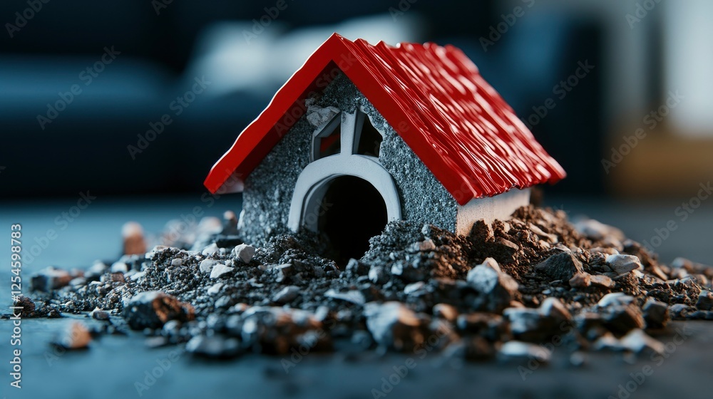Devastated House Model Symbol of Natural Disaster and Home Destruction ...