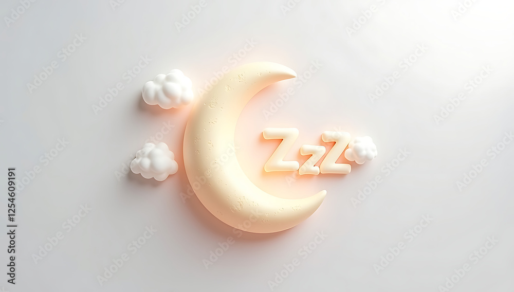 A simple 3D render of a crescent moon with "Zzz" floating above ...