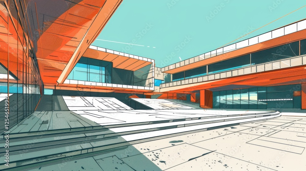 Architectural illustration, vector drawing of building design, detailed ...