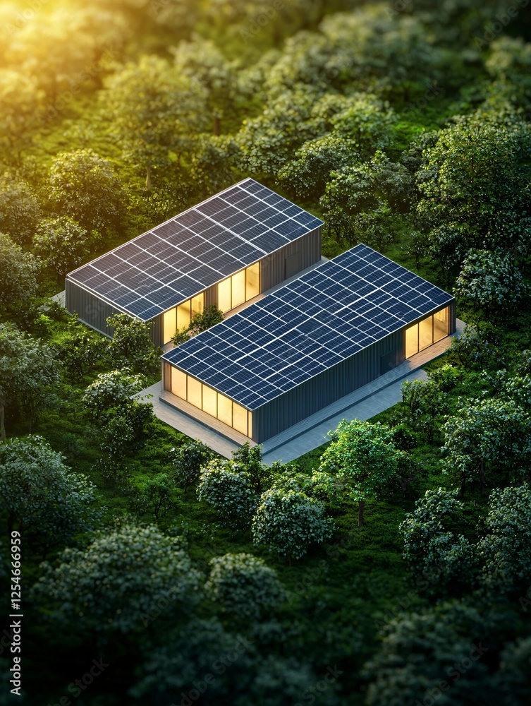 isometric 3D scene of an underground solar farm with mirrored sun ...