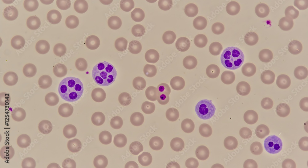 Microscopic View of Blood Smear with Neutrophils and Red Blood Cells ...