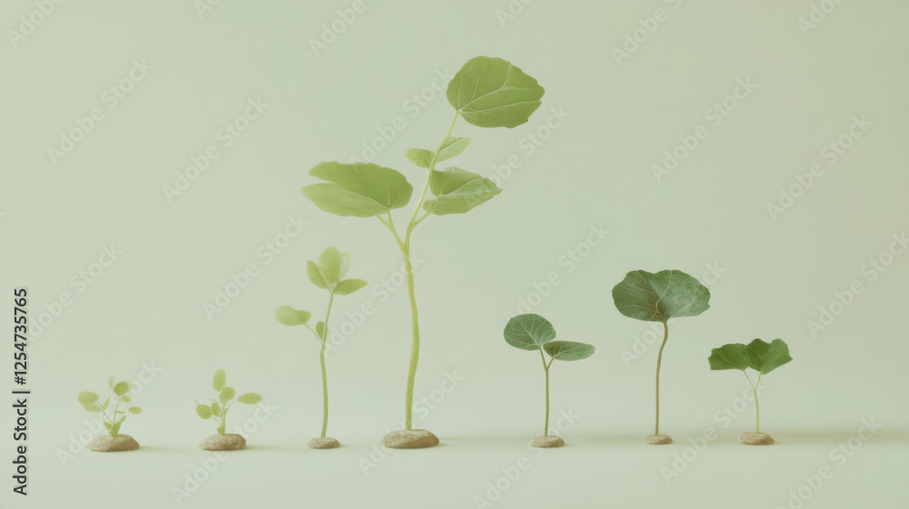 Growth Stages of Green Plants on Light Background Showing Development ...