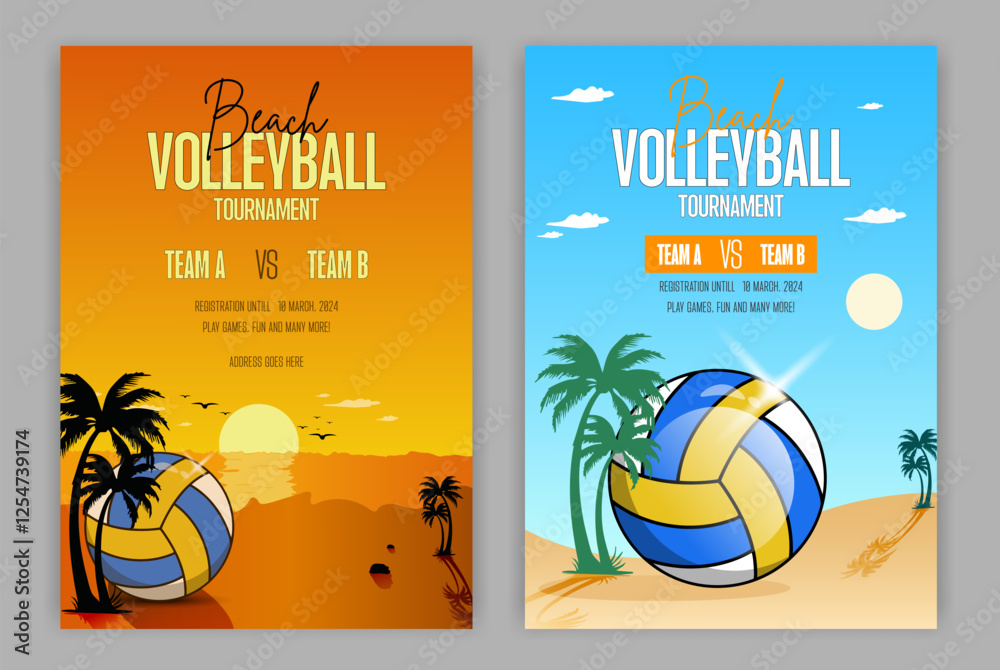 Dynamic Volleyball Championship Illustration Flyer Template High Energy ...