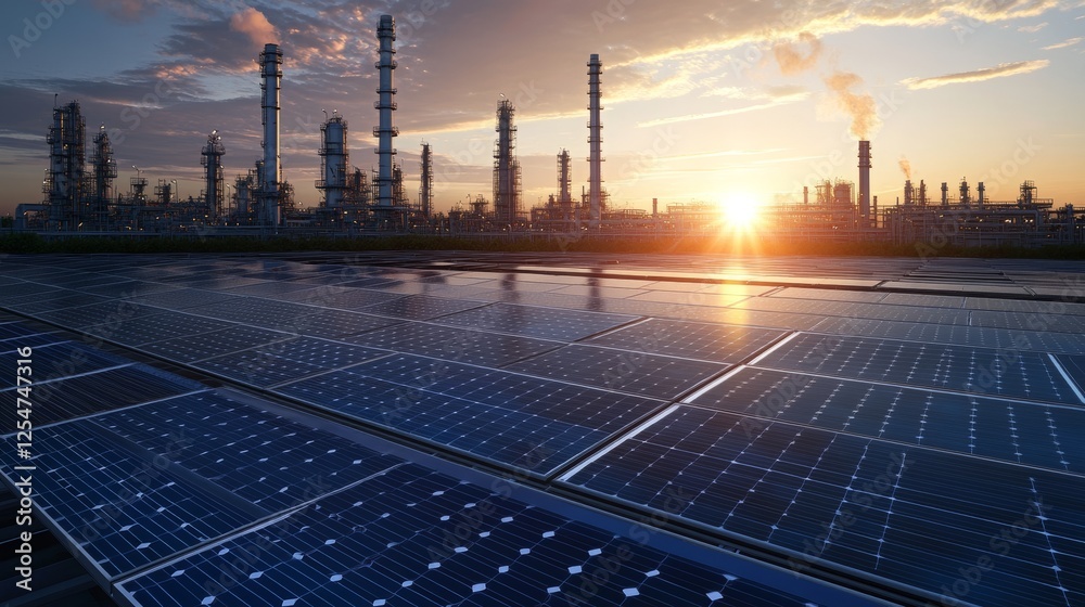 solar panels next to an oil refinery, old and new energy in one picture ...