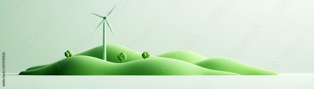 isometric 3D low-poly wind turbine, vibrant stylized color scheme ...