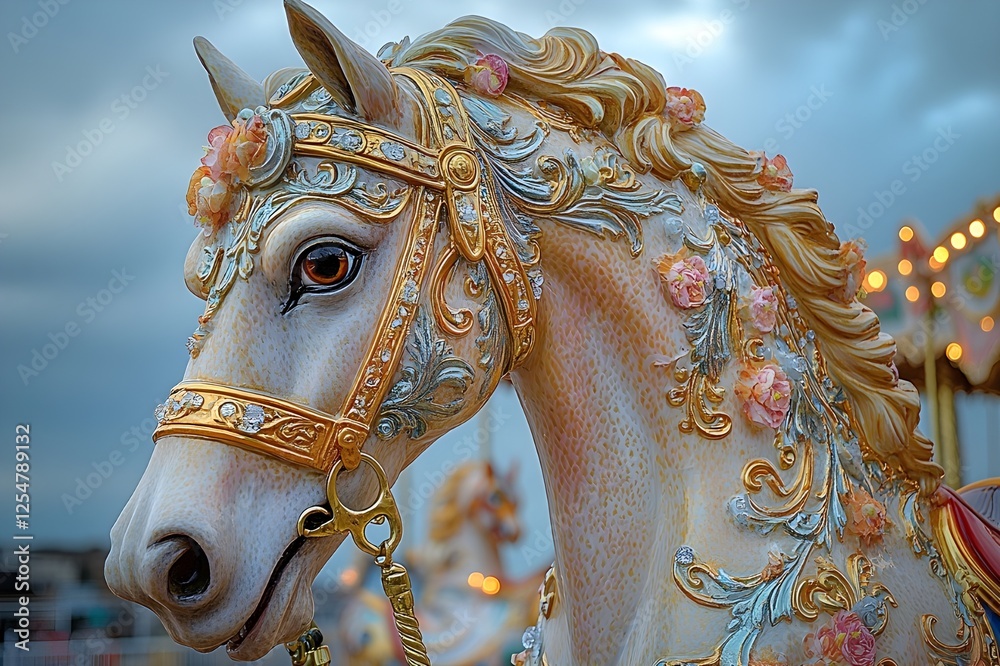 carousel horse of blue sky Drawing illustration of a carousel in a ...