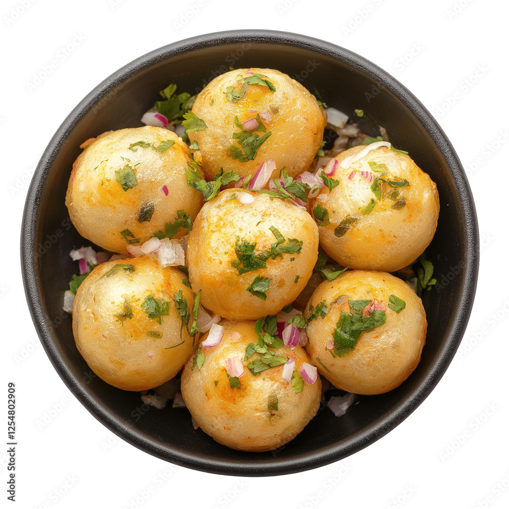 bowl of a delicious looking pani puri top view isolated on transparent ...