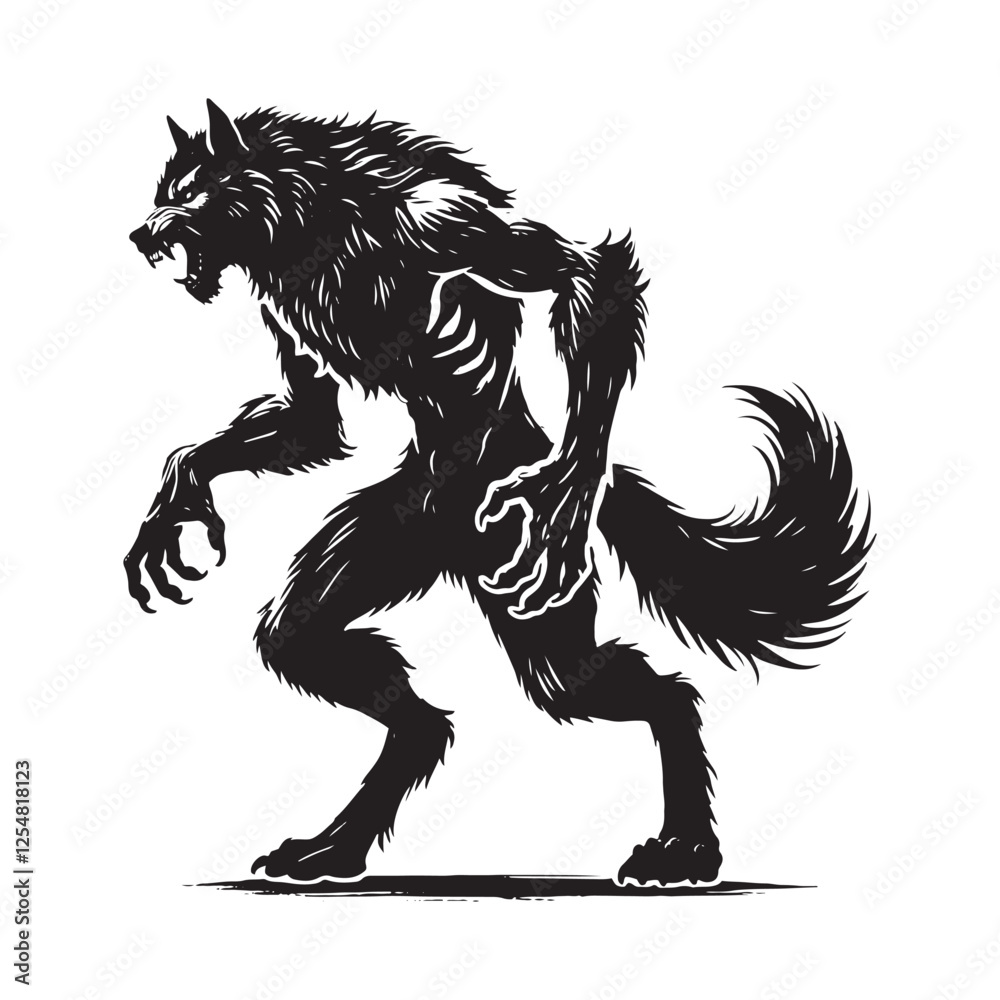 Werewolf Silhouette Moon beast Design - Minimalist Werewolf Vector ...