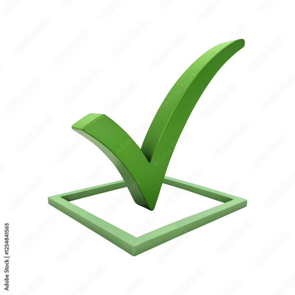 Green check mark. 3D green check mark icon in a square box isolated on ...