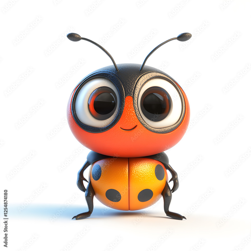 3d cartoon cute illustration of ladybug on white background Stock ...