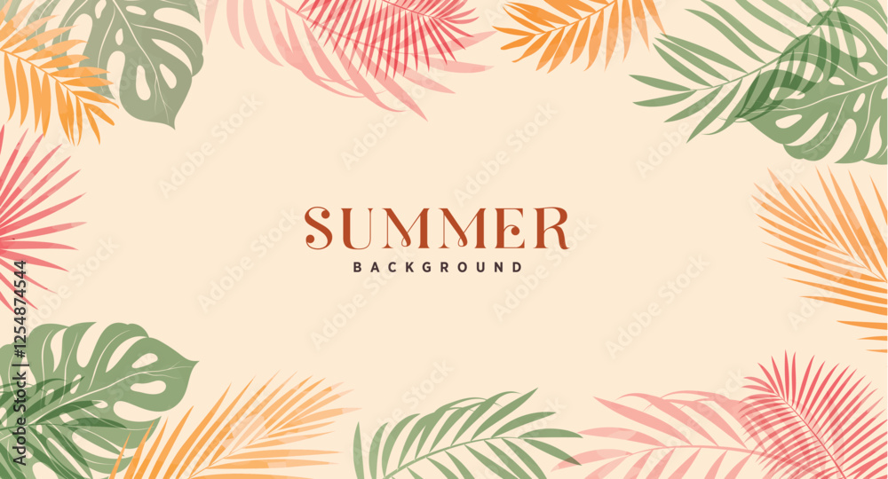 Summer background clipart template design. Tropical summer leaves ...