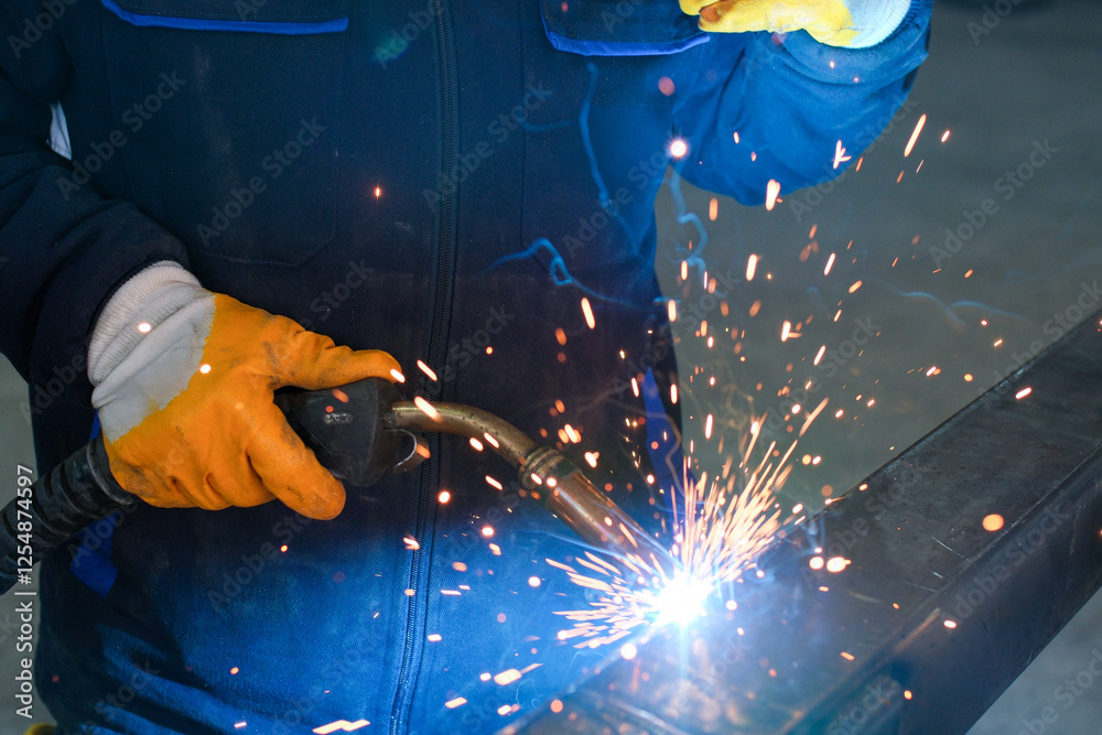 Stock-Foto „High-precision metal machining and welding process in an ...