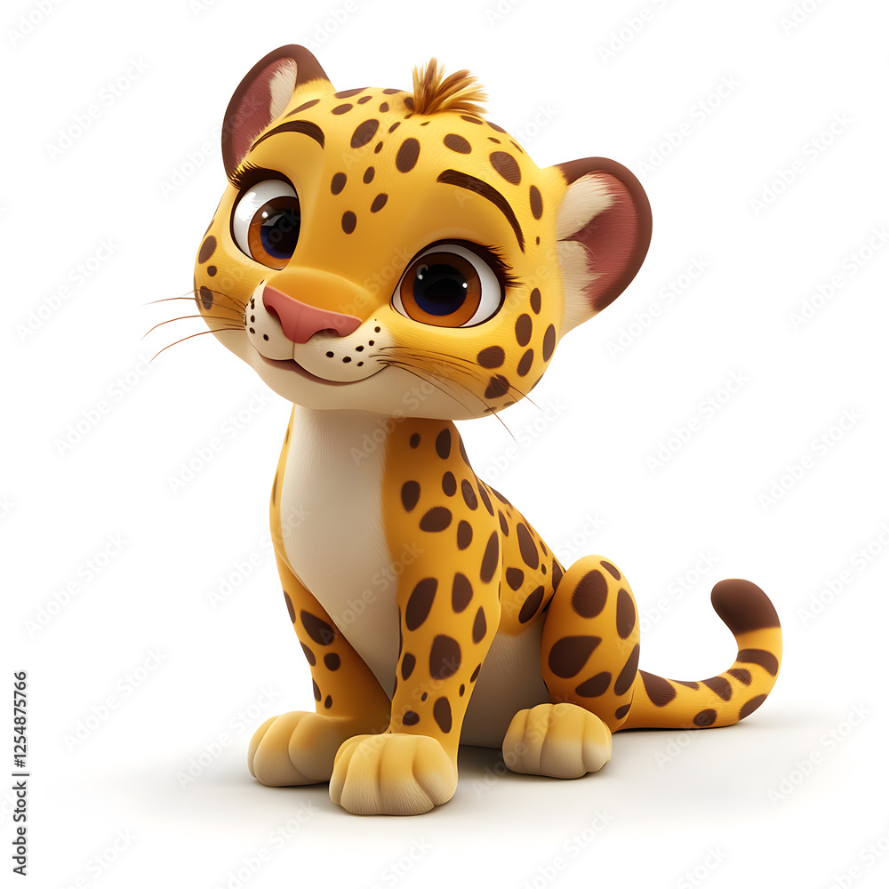 3d cartoon cute illustration of leopard on white background Stock ...