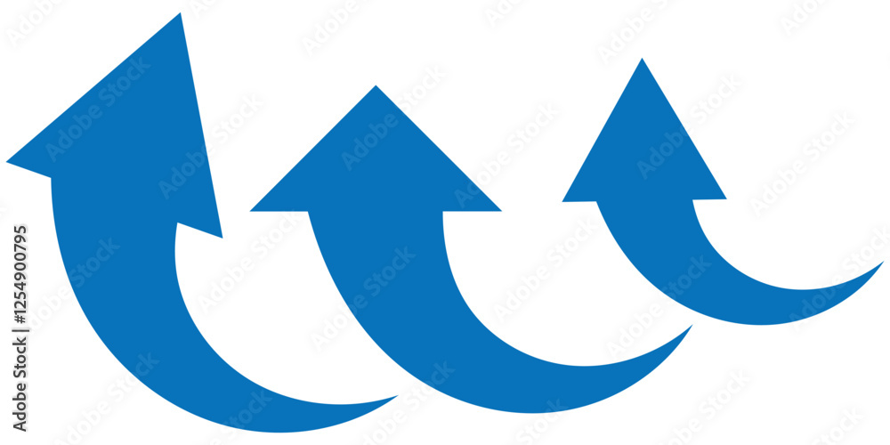 Arrow up icons. Curve rise increase arrows. Growth pictogram isolated ...