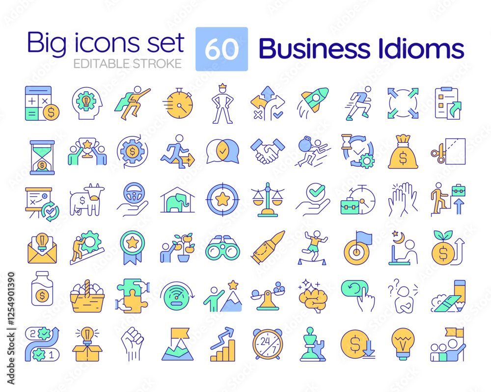 Business idioms RGB color icons set. Teamwork organization, leadership ...