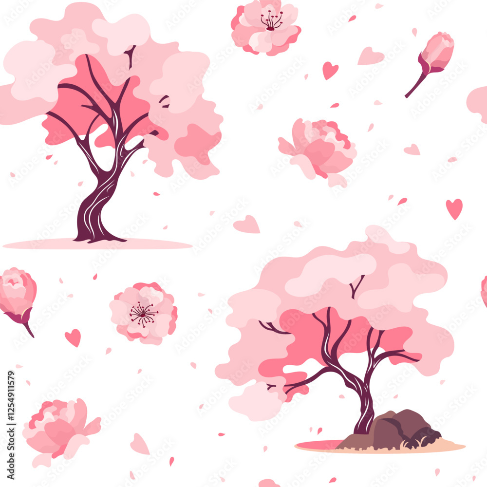 Floral delicate seamless texture with spring iconic Japanese cherry ...