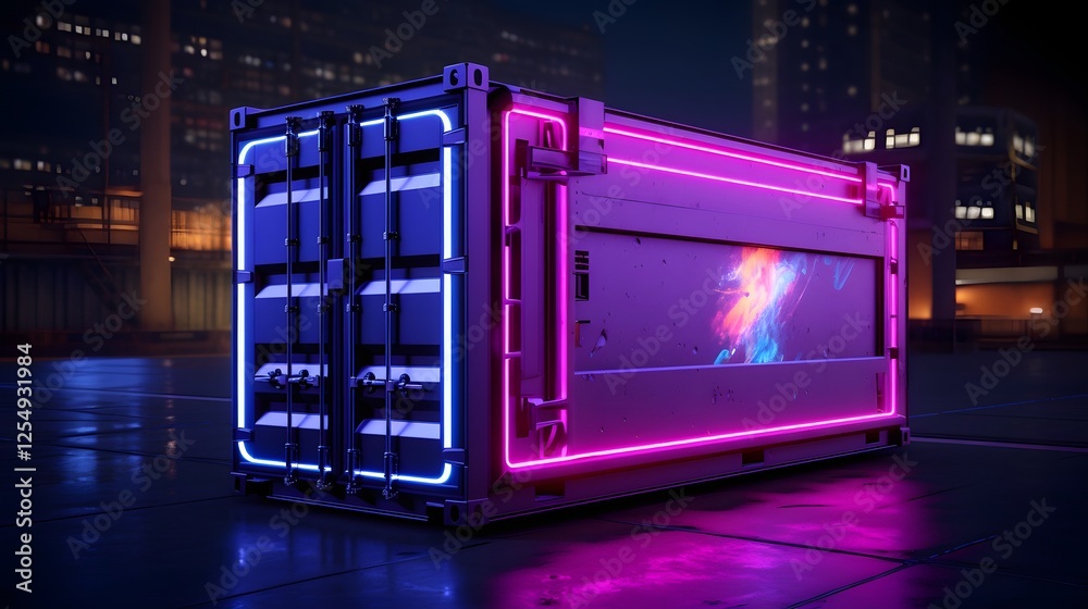 Стокова ілюстрація Striking cyberpunk inspired cargo container with ...